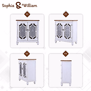 Sophia & William Accent Storage Cabinet with Wood Frame and Iron Embossed Painted Door, Distressed Floor Cabinet for Entryway Living Room