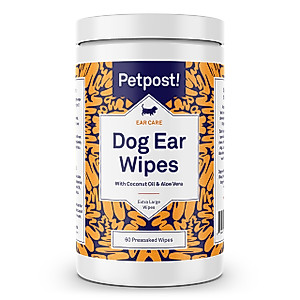 Petpost | Large Dog Ear Cleaner Wipes - Ultra Soft XL Cotton Pads in Coconut Oil Aloe Solution - Remedy for Dog Ear Rinse & Cleanser 60 ct.