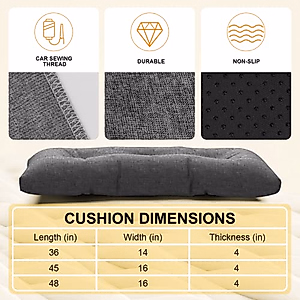 Lokex Bench Cushion Pads Tufted Chair Pads Waterproof Lounge Chair Cushion Swing Cushions Memory Foam Pads for Patio Furniture Window Bay Bench Cushion, [Cationic] Lake Blue, 36"x14"x4"
