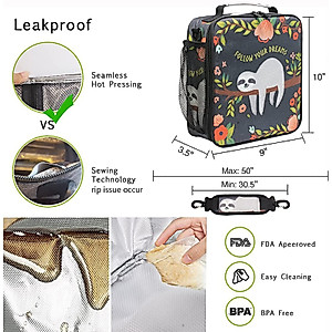 ALAZA Sloth Lunch Bag Insulated Lunch Box Large Freezable Lunch Boxes Cooler Meal Prep Lunch Tote Follow Your Dreams with Shoulder Strap for Women Boys Girls