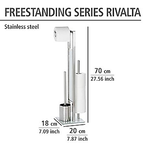 Wenko Rivalta Free Standing 3 Piece Bathroom Accessory, Brush Tissue Roll Holder, Paper Dispenser, Toilet Set, Chrome Matt, 27.55 x 7.08 x 7.87 inc, 18 x 19 x 69 cm