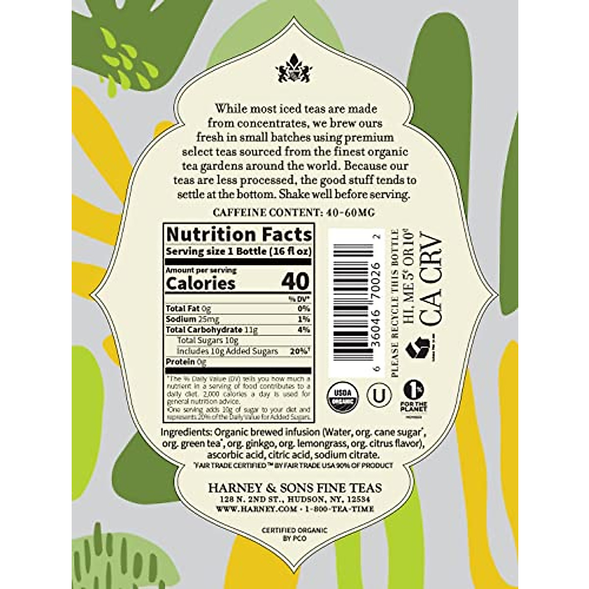 Harney & Sons Organic Green Iced Tea with Citrus & Ginkgo, Certified Organic and Fair Trade (70026), 16 Fl Oz (Pack of 12)