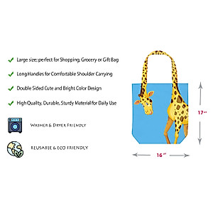 Giraffe Tote Bag - Giraffe Gifts for Women - Funny Giraffe Decor - Giraffe Lover Gift Bag for Women - Canvas Reusable Large Halloween Tote Bag for Grocery Shopping Beach - Book Tote Bag (Blue Giraffe)