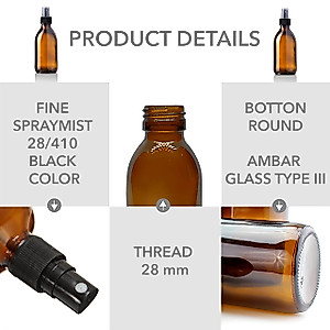 AMD Envases 4oz Amber Glass Spray Bottles - Glass Spray Bottles for Essential Oils - 4 oz Glass Spray Bottle - Glass Spray Bottles 4 oz - Dark Glass Spray Bottle - Amber Spray Bottle - 4 ounce