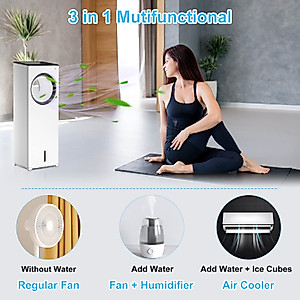 Portable Air Conditioners, 3-in-1 Bladeless Evaporative Air Cooler, 3 Speeds 3 Modes Personal AC Cooling Oscillating Tower Fan, Remote Control Evap Cooler Fan with Timer, Windowless Portable AC for Room