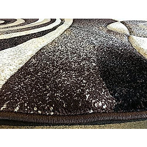 Modern Round Contemporary Area Rug Chocolate Brown Black Beige Abstract Sculptured Design 258 (4 Feet X 4 Feet )