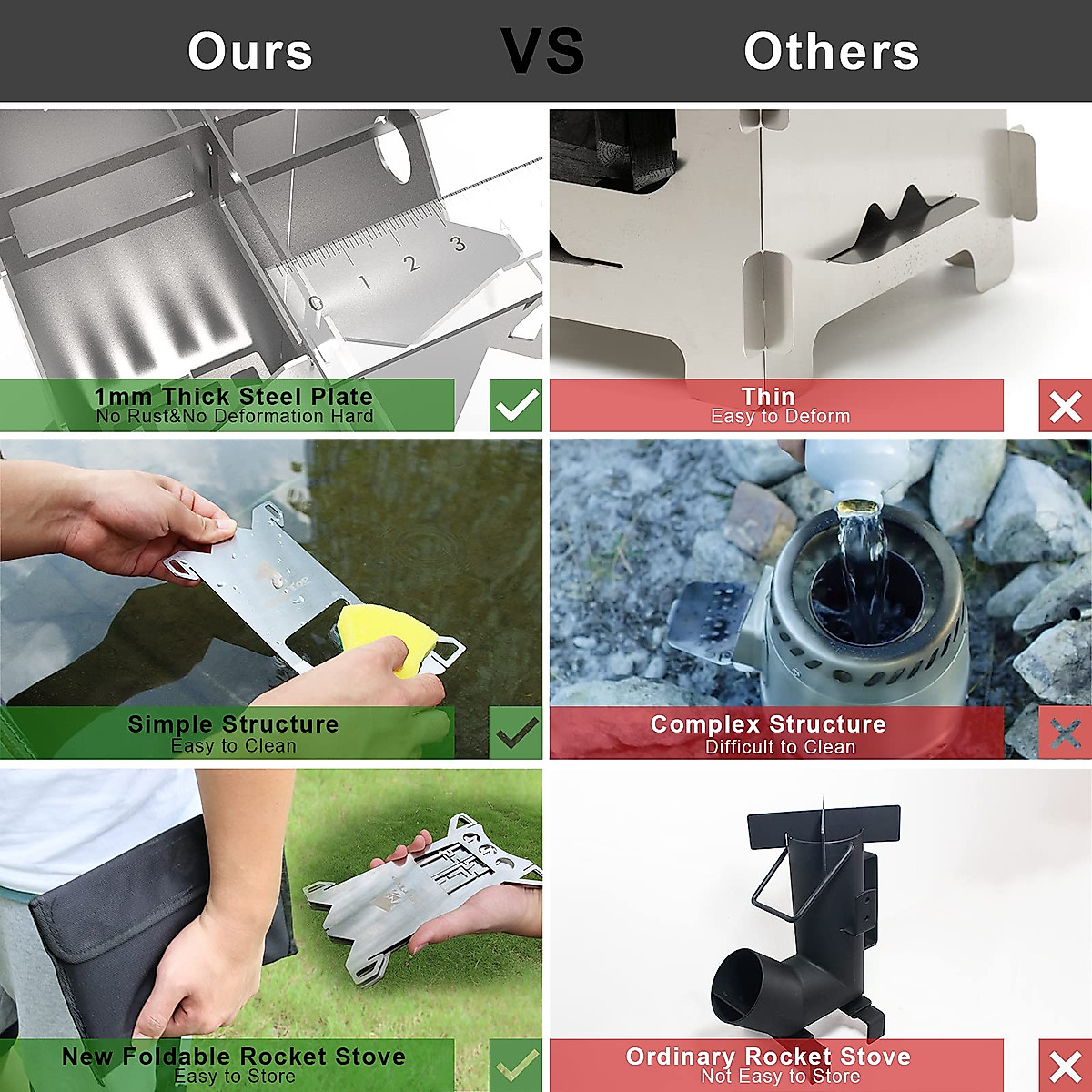 GEERTOP Wood Burning Camping Rocket Stove, Portable Backpacking Stainless Steel Wood Stove Camping Gear Accessories for Emergency Survival Outdoor Hiking Travel Picnic BBQ