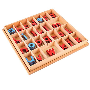 Kghios Montessori Wood Small Movable Alphabet with Box and Large Mat Preschool Spelling Learning Language Materials Toys (Red & Blue)