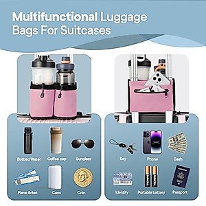 Luggage Cup Holder for Suitcases Free Hands, Travel Accessories, Luggage Cup Caddy Gifts, Beverage Holder, Universal Luggage Accessories for Flight Attendants, Business Travelers, Pink