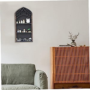 Meyrwoy Crystal Shelf Display for Wall, Wooden Gothic Witch Decor, Black Window-Shaped Crystal Shelf 15.7x7.8 Essential Oil Display Trinket Shelf for for Room, Living Room, Gift