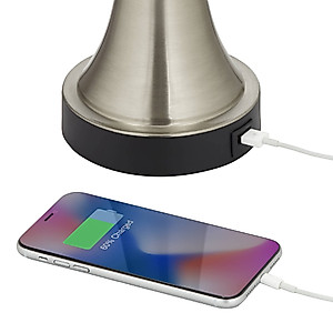 360 Lighting Seymore Modern Table Lamps 26" Tall Set of 2 with USB Charging Port Silver LED Touch On Off White Drum Shade for Bedroom Living Room House Home Desk Bedside Nightstand Office