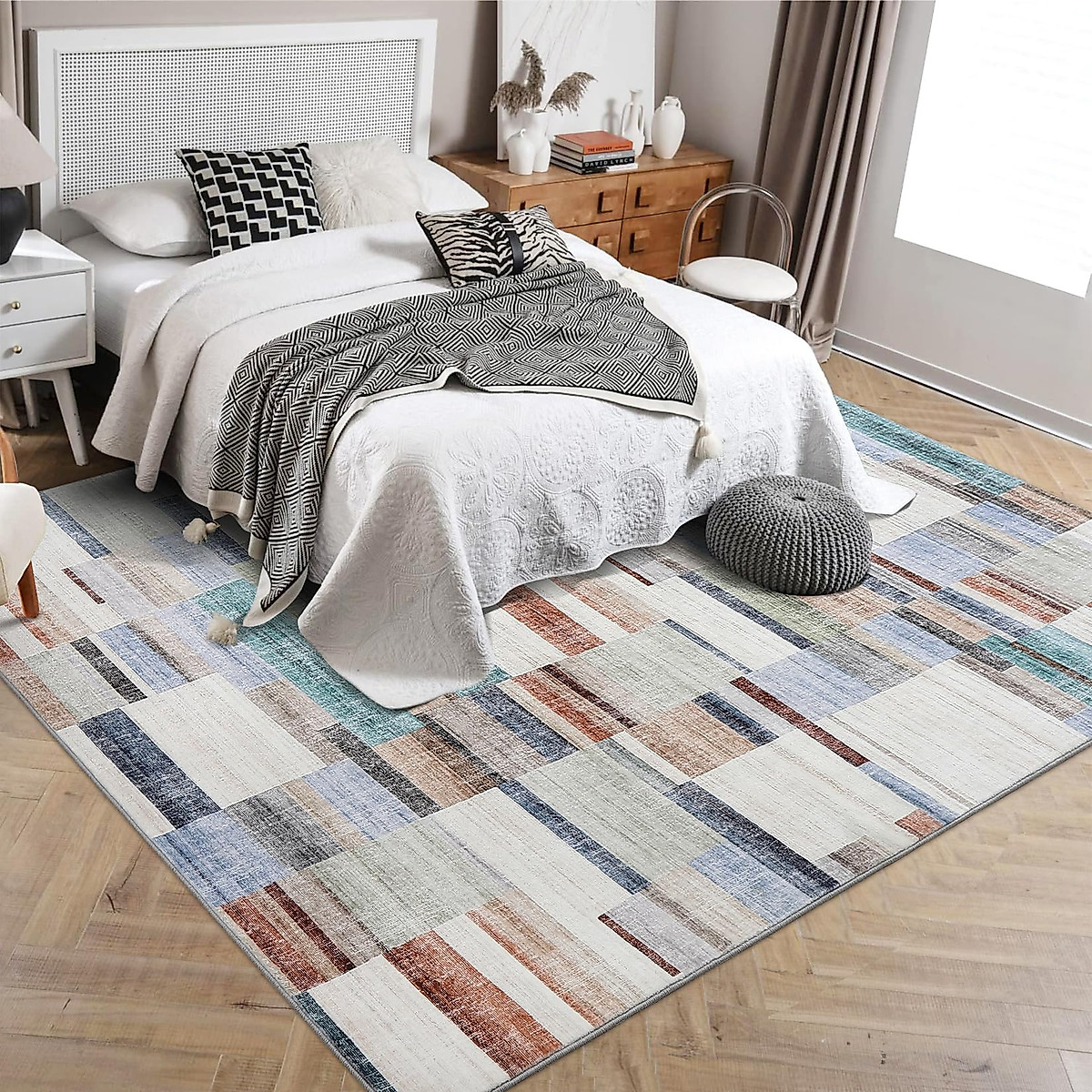 GlowSol Washable Rug Modern Area Rugs 9x12 Living Room Abstract Geometric Bedroom Rug Multi Rug Carpet Large Area Rug for Office Non Slip Throw Rugs for Dining Room Classroom Multi 9'x12'
