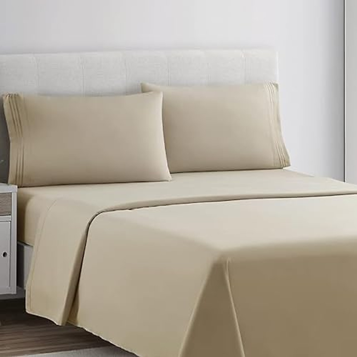 KAYLEN HOME 1800 TC Deep Pocket Full Size Sheets Set up to 16" - Hotel Luxury Extra Soft Brushed Microfiber 4 PC Bed Sheet Set, Cream