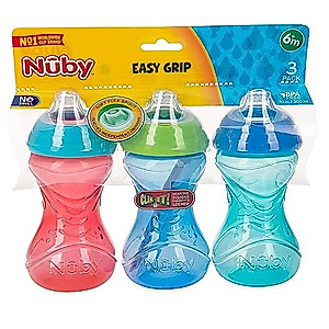 Nuby Clik-It Soft Spout No-Spill Easy Grip Sippy Cup for Boys - (3-Pack) 10 Oz - 6+ Months