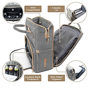 DAVFUN Diaper Bag Backpack with Changing Station, Portable Foldable Baby Bags for Boys, Large Capacity Waterproof Travel Bags with Changing Pad and Stroller Straps for Mom Dad (Grey)