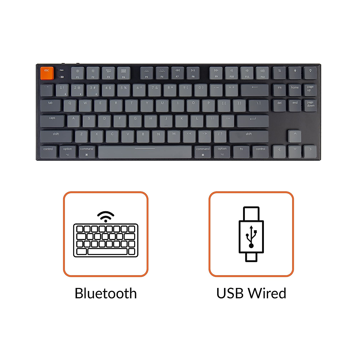 Keychron K1, Tenkeyless Layout 87 Keys Ultra-Slim Bluetooth Wireless/USB Wired Mechanical Keyboard with Low-Profile Gateron Red Switch White LED Backlight Compatible with Mac Windows-Version 5