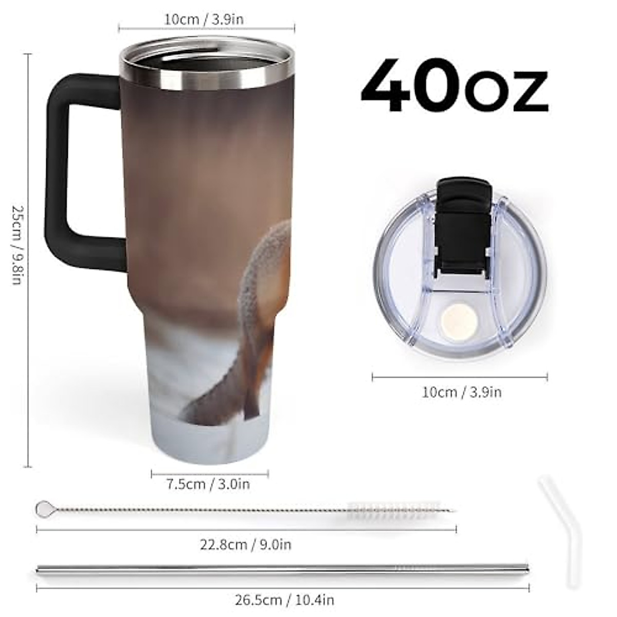 YTLKGFP 40 Oz Large Capacity Car Cup Cute Fox Tumbler with Handle (Black) Straw Lid Insulated Stainless Steel Water Bottle Travel Mug Leak-proof Car Cup Keeps Cold Or Hot