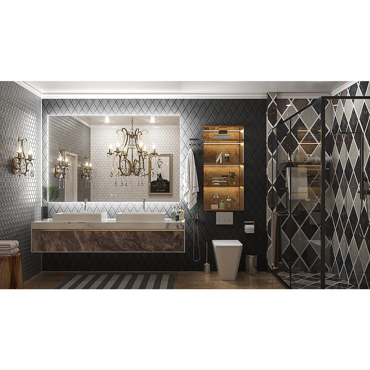 Keonjinn 60 x 40 Inch LED Vanity Mirror Backlit Mirror Bathroom Lighted Mirror Large Anti-Fog Wall Mounted Dimmable Makeup Mirror with Lights (Horizontal/Vertical)