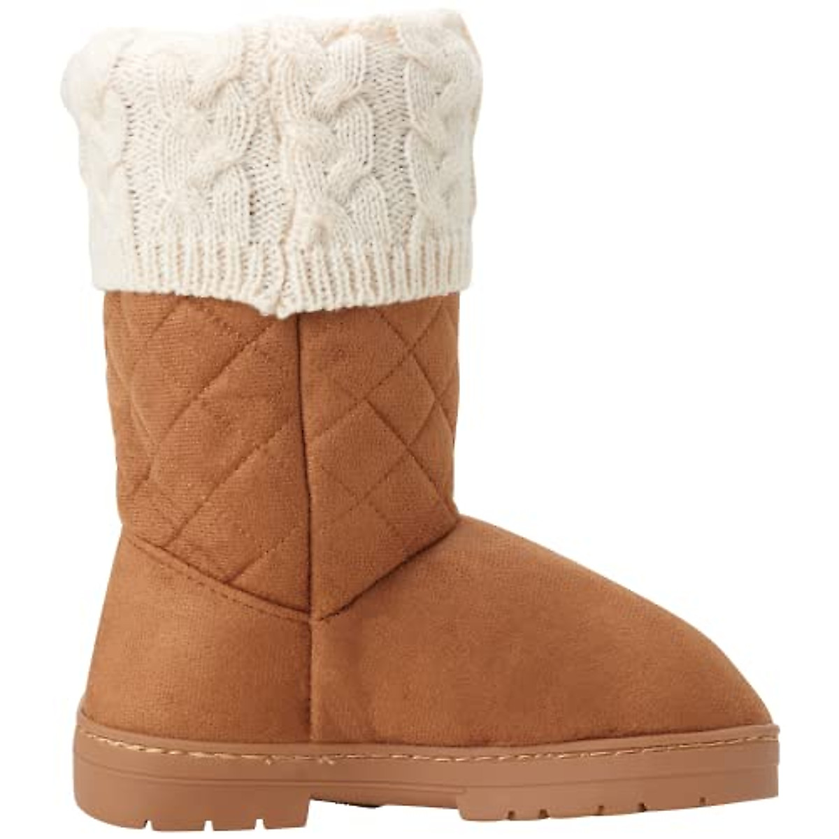 bebe Girls' Winter Boots - Quilted Woven Knit Winter Boots with Turn Cuff Sock Lining (Toddler/Girl), Size 2 Little Kid, Cognac