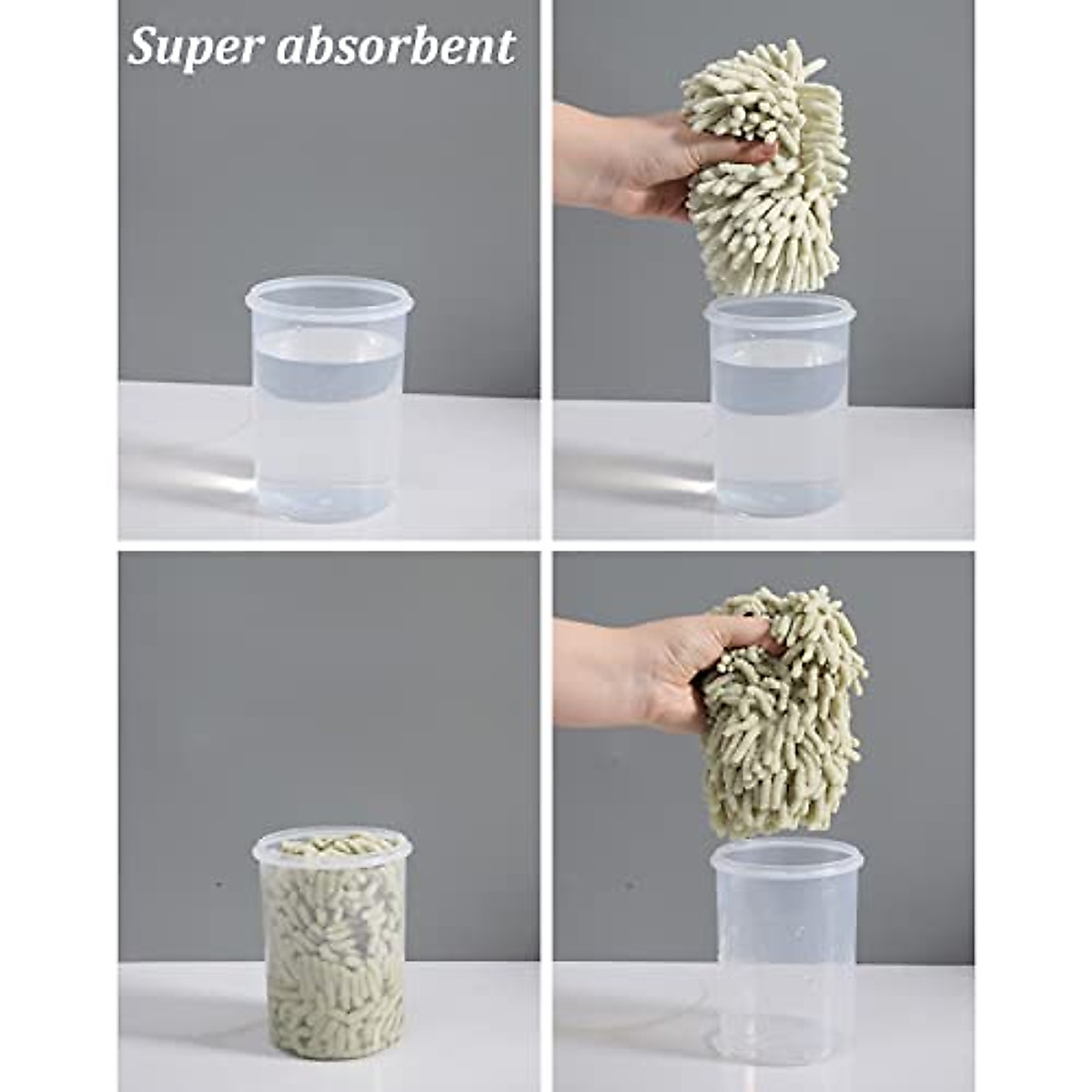 4 Pack Chenille Hand Towel with Hanging Loops, Soft Absorbent Microfiber Embroidery Hanging Hand Towels Plush Quick-Drying Chenille Ball Hand Towels for Bathroom Kitchen (Light Green + Beige)