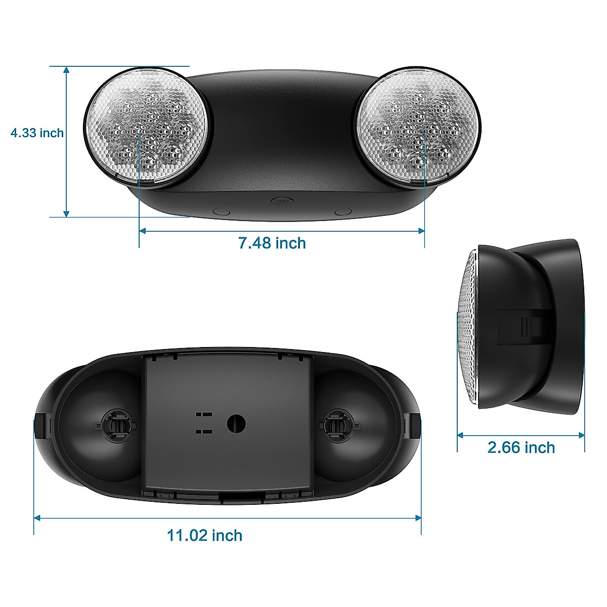 Spectsun 1 Pack Led Black Emergency Light with Battery Backup Round 2 Heads -UL Certified Emergency Exit Sign-120 277V Indoor Emergency Exit Lighting-Emergency Light for Home Power Failure & Business.