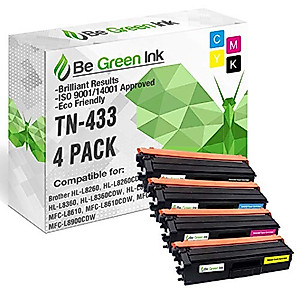 Be Green Ink Compatible Toner Cartridges for Brother HL-L8260, HL-L8260CDW, HL-L8360, MFC-L8610, MFC-L8610CDW, MFC-L8900, MFC-L8900CDW – TN433 TN-433 Toner TN-433BK, TN-433C, TN-433M, TN-433Y (4 Pack)