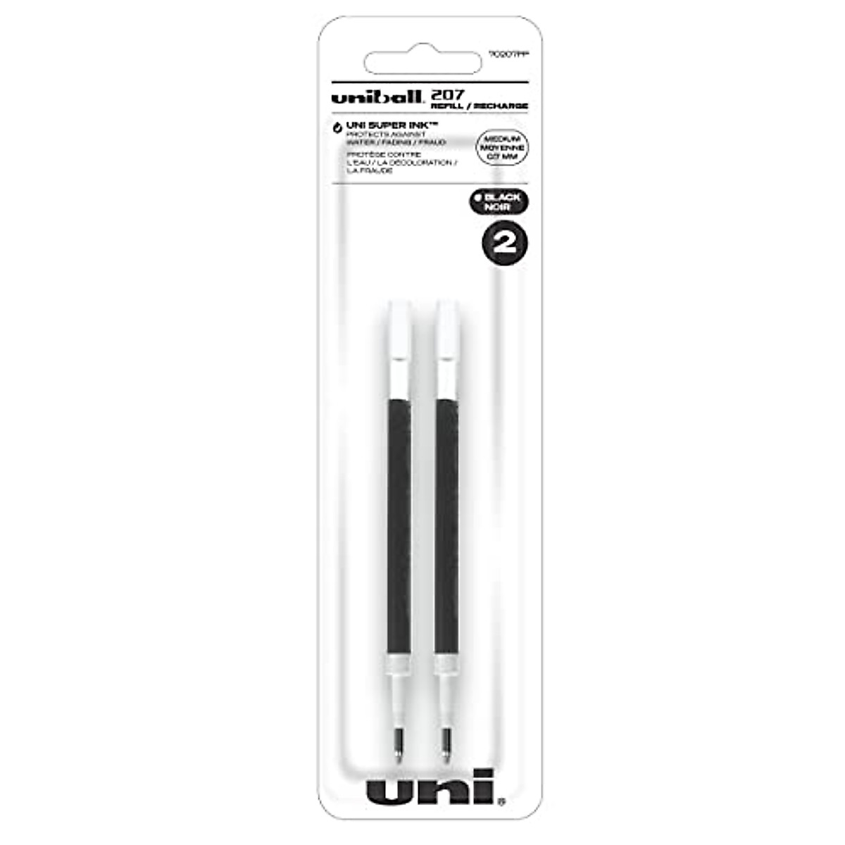 Uni-Ball Signo 207 Gel Pen Refills, 0.7mm, Medium Point, Black Ink, Pack of 12
