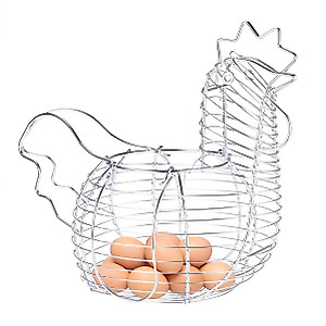 Hemoton Chicken Shaped Egg Holder Creative Iron Eggs Storage Basket Metal Wire Hen Egg Basket Vegetables Container Farmhouse Decor (Silver)
