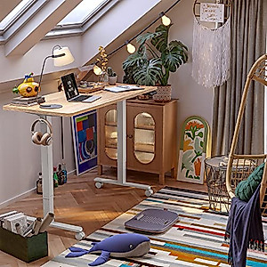 FEZIBO Electric Standing Desk, 55 x 24 Inches Height Adjustable Table, Ergonomic Home Office Furniture with Splice Board, White Frame/Maple