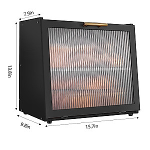 Joyvilla Double Layer Bamboo Bread Box for Kitchen Countertop, Bread Storage Container, Black Bread Box with Window, Large Capacity