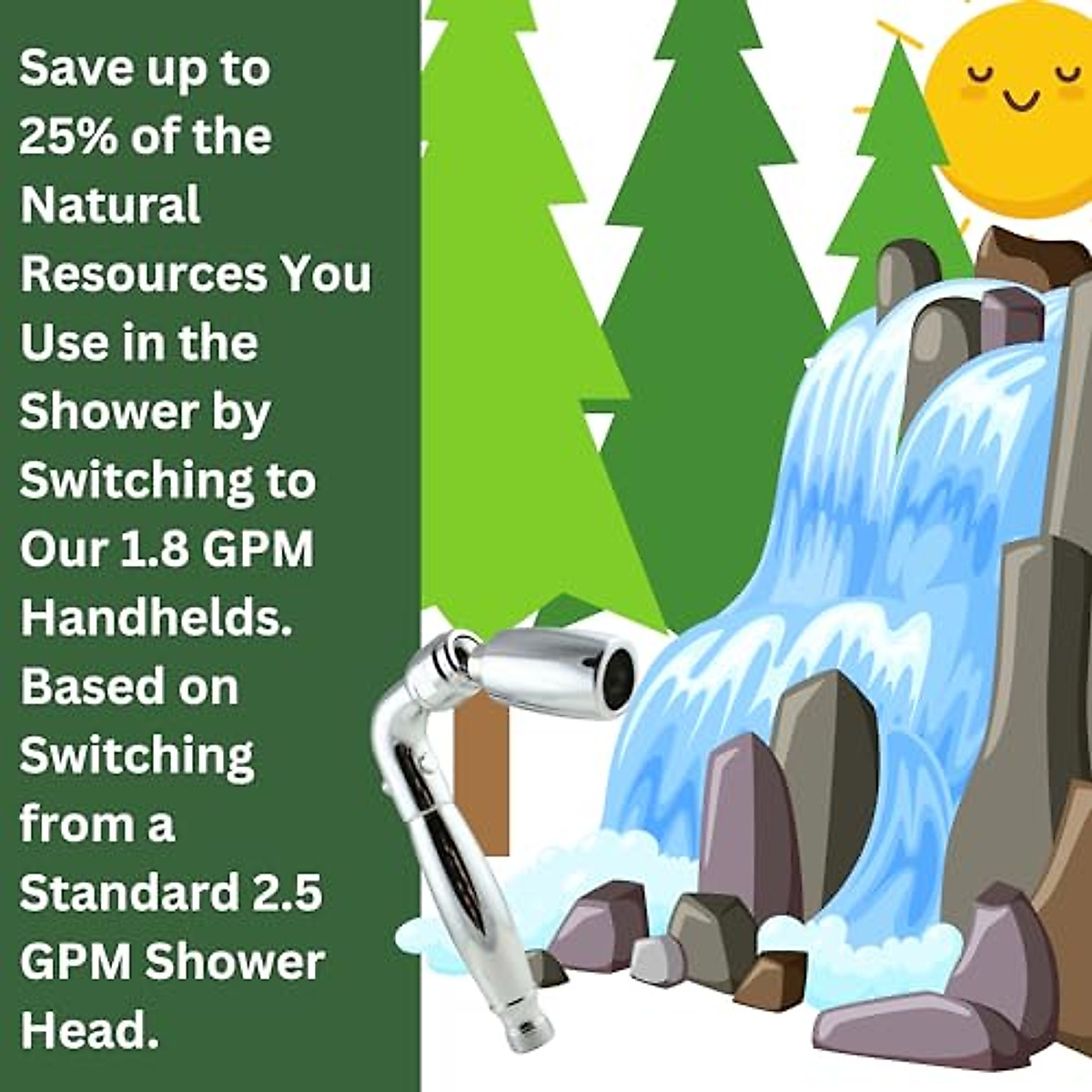 High Sierra Showerheads® - Solid Metal Handheld Shower Head with Pressure and Flow Control Valve - Low-Flow 1.8 GPM - Chrome