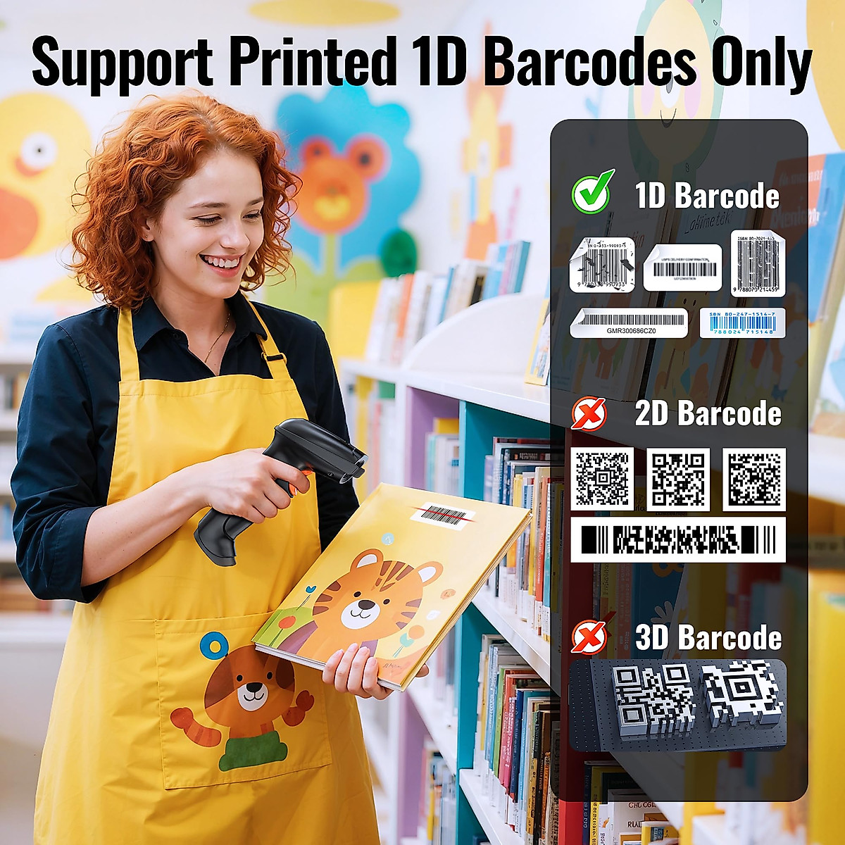 Tera Barcode Scanner Wireless Versatile 2-in-1 (2.4Ghz Wireless+USB 2.0 Wired) with Battery Level Indicator, 328 Feet Transmission Distance Rechargeable 1D Laser Bar Code Reader USB Handheld (Black)