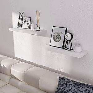 DongRong White Floating Shelves Large Wall Mounted Decor Display Shelf Set of 2 for Bedroom, Bathroom, Living Room, Kitchen
