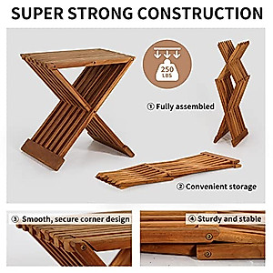 Rose Home Fashion Teak Wood Shower Stool 17" Folding Seat Fully Assembled Waterproof Bench in Bathroom Inside Corner Chair