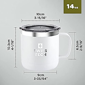 Swiss+Tech 14 oz Coffee Mug, Vacuum Insulated Mug Cup with Lid, Double Wall Stainless Steel Travel Tumbler Cup, Corrosion Resistant, BPA Free (Black&White)