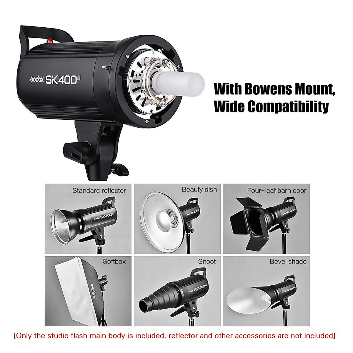 GODOX SK400II Studio Flash Strobe Light Built-in Godox 2.4G Wireless X System GN65 5600K with 150W Modeling Lamp for E-Commerce Product Portrait Lifestyle Photography+ Godox Barn Door Barndoor Kit