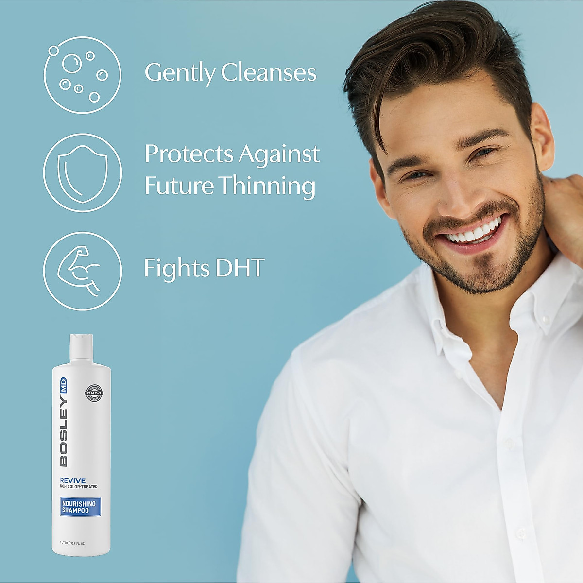 BosleyMD BosRevive Nourishing Shampoo for Noticeably Thinning and Non Color-Treated Hair, 33.8 Fl Oz