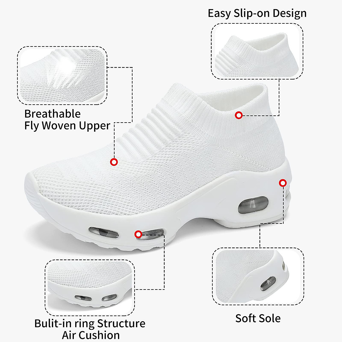 Women Walking Shoes Mesh Sneakers for Women Non Slip Shoes for Women Slip on Sock Sneakers Women Girls Nurse Loafers Light Weight Air Cushion Running Work Shoes White