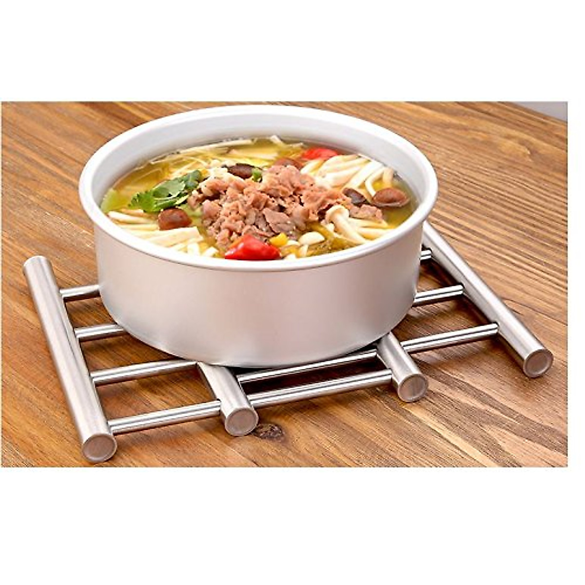 Leoyoubei 8x9 Metal expands Trivet Wite from 9" to 15" Multi-Purpose Spoon Rest and Kitchen Table mats Shrink Pads Non-Sliding hot pad and Pot Holder (Silver x 2)