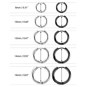 BOUTIQUELOVIN 10 Pairs Stainless Steel Hoop Earrings for Men Small Black Hoop Earrings Set Mens Hypoallergenic Huggie Hoops Earing
