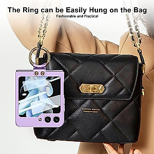 DOOTOO for Samsung Galaxy Z Flip 5 Case with Ring Holder Matte PC Built-in 9H Glass Screen Protector All-Inclusive Shockproof Case (Purple)