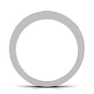 Rosec Jewels Certified Lab Grown Emerald Wedding Band, AAAA Quality, Princess Cut Emerald Anniversary Ring - Ready to Gift, 14K White Gold, Size:US 9.00