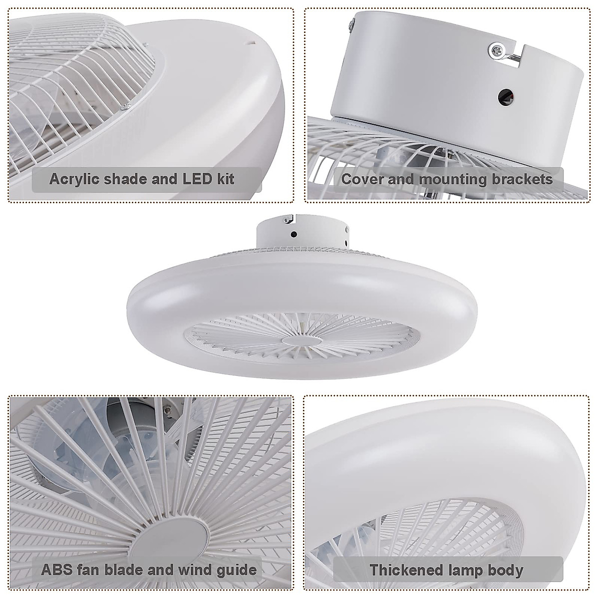 TFCFL 22 Inch Ceiling Fan with Light and Remote Control,Dimmable Modern LED Semi Flush Mount Light Fandelier,Enclosed Ceiling Fan,Quite Motor,for Home Living Room