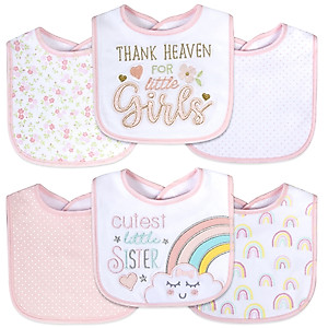Feeding, Drooling, and Teething Terry Cloth Bibs for Baby Boys, Girls 6 Pack Bibs 0-6 Months (Girls Pack 1)