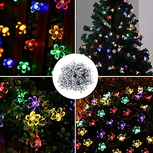 BOSON Outdoor Solar Flower String Lights 2 PK 50LED 30.6ft 8 Modes Multicolor Fairy Cherry Blossom Sakura Waterproof Outdoor Decor Lights for Garden, Party, Wedding, Christmas Decor