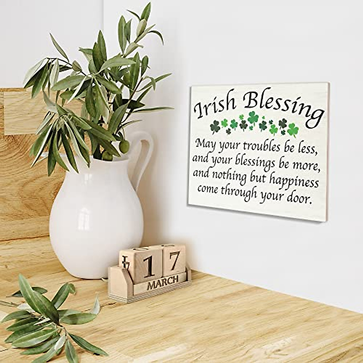 JennyGems St Patricks Day Decor, Irish Blessing Sign, May Your Troubles Be Less and Your Blessings Be More, Irish Prayer, Irish Decor, 7.25 x 6 Hanging Wood Sign