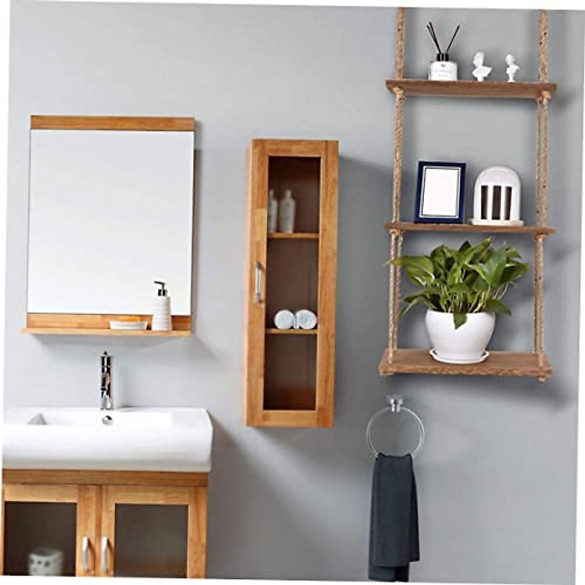 GREENADSCAPE 1 Set Wall Mount Hanging Shelves Home Decor Living Room Decor Bedroom Decor Shelf Storage Racks Swing Rope Farmhouse Shelves Wall Sundries Phone Holder Rope Floating Shelves Wood