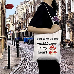 MBMSO Mushroom Canvas Tote Bag You Take up Too Mushroom in My Heart Mushroom Lovers Gifts Shopping Bag Fungi Pun Gifts (Mushroom in my heart TB)