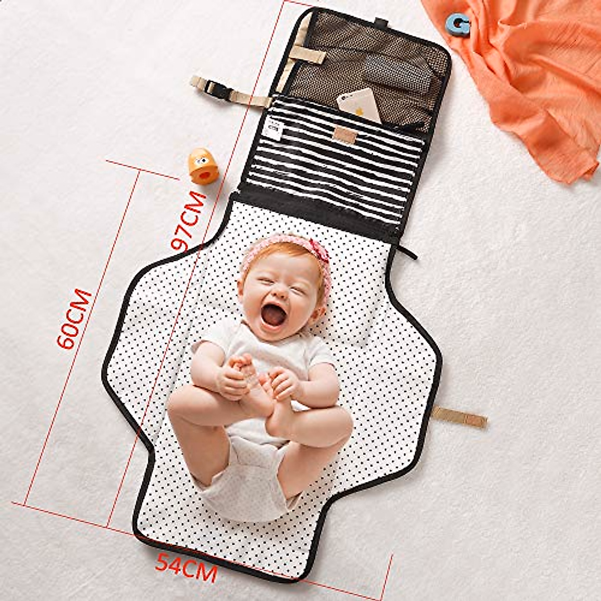 Waterproof Baby Diaper Changing Pat, Extra Large 97cmx54cm (38"x24" inch)Portable Nappy Changing Pat with Storage Pockets, Foldable Cushioned Travel Change Pat for Infants Home Travel Outdoor