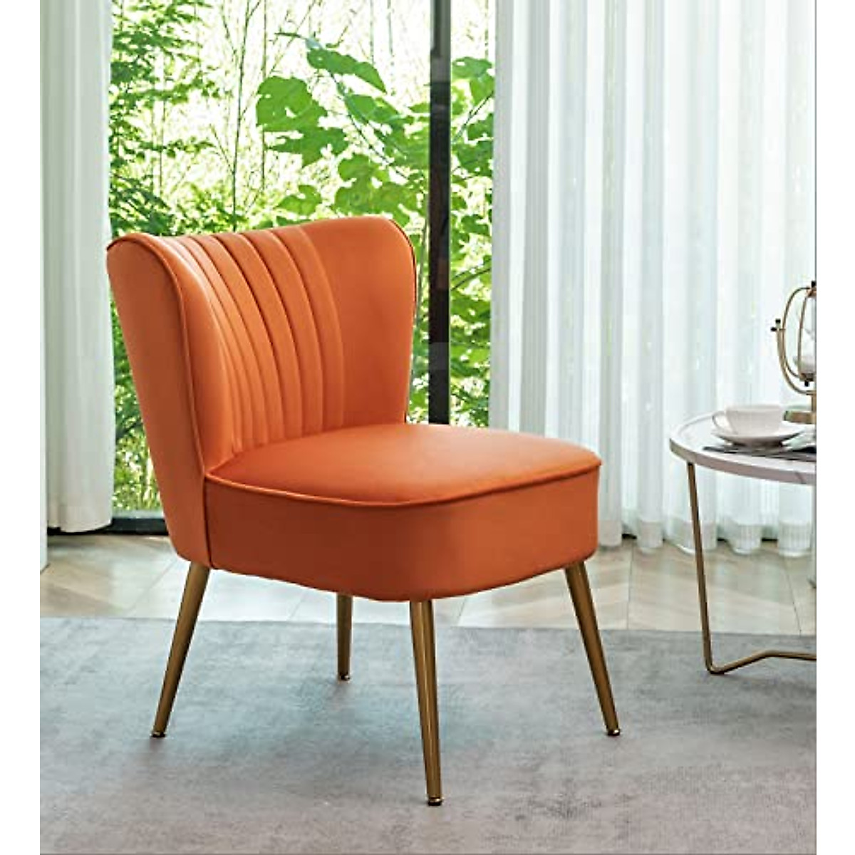US Pride Modern Furniture Velvet Accent Chair for Living Room, Bedroom, or Entryway - Stylish and Comfortable Armless Design with Metal Legs, Orange Red